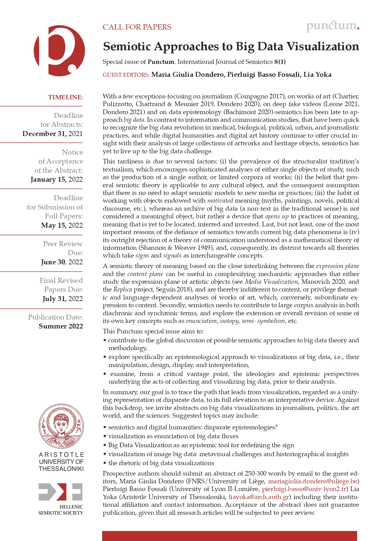 Call for Papers - Punctum: Semiotic Approaches to Big Data Visualization - Fédération Romane de ...