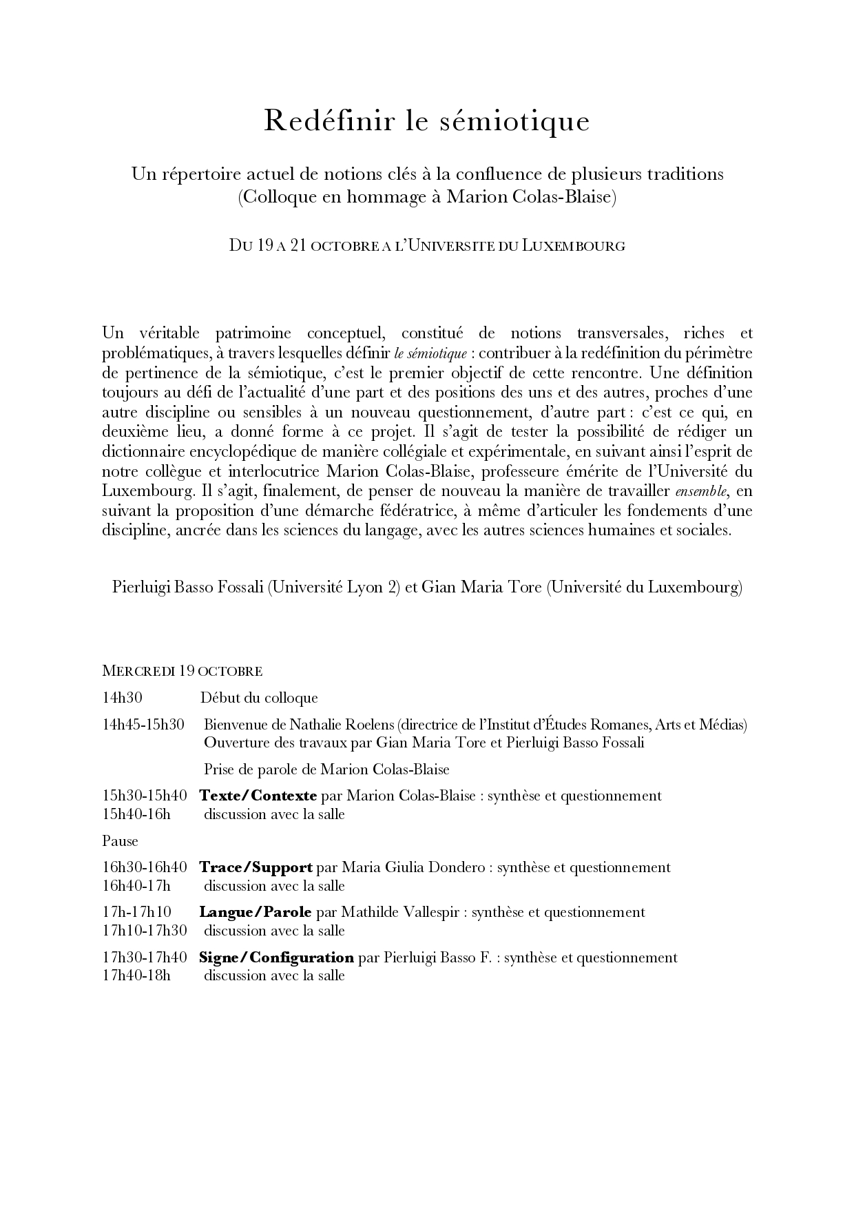 Colloque - Redéfinir la Sémiotique. Un répertoire actuel de notions ...